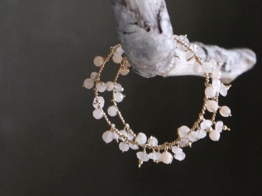 Light Pink Gold Hoop Wire Wrapped Gold Filled Earrings Rose Quartz ...