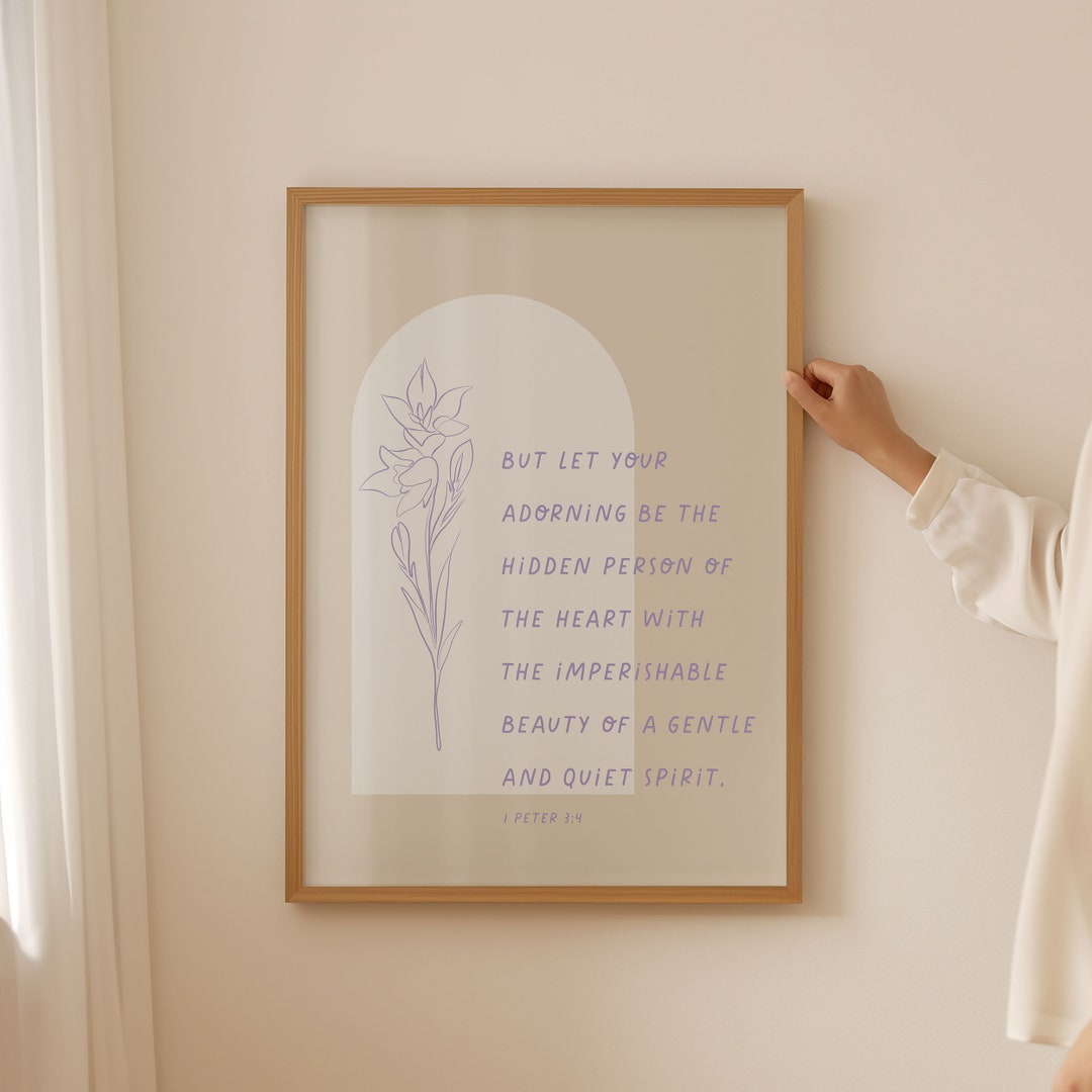 1 Peter 3 4 Imperishable Beauty Purple Christian Wall Art Floral Print ...