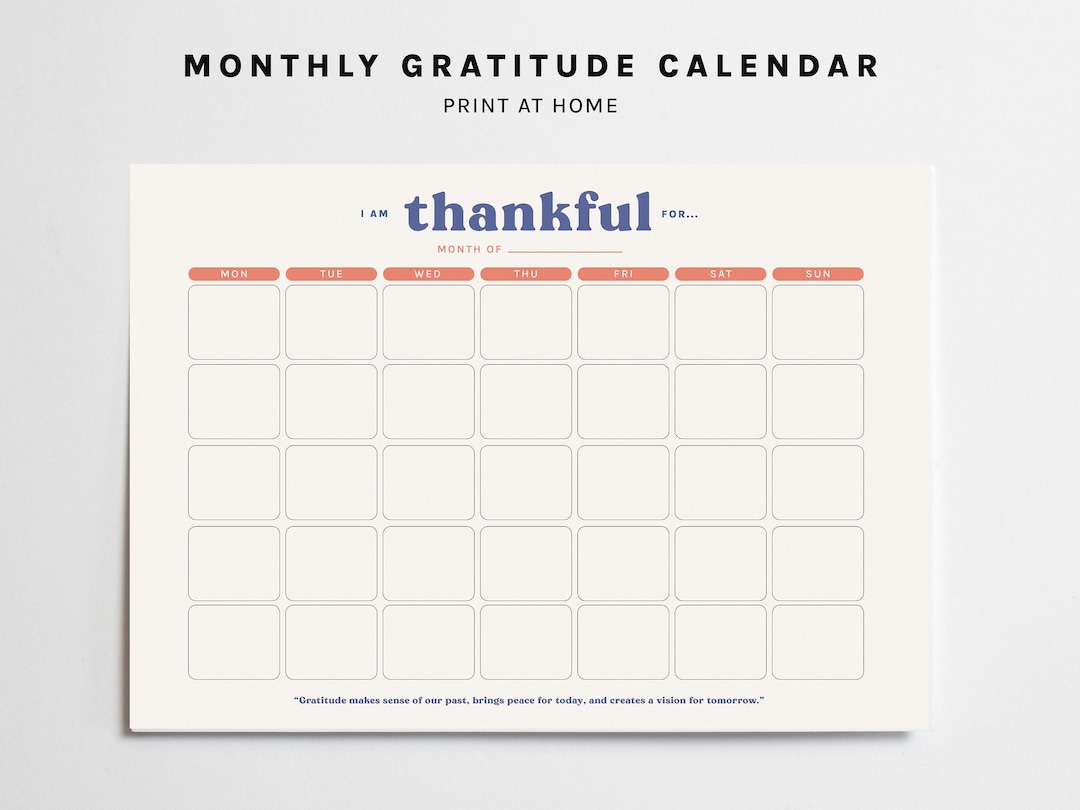 Gratitude Monthly Log, Print at Home, Instant Download, Thankful ...