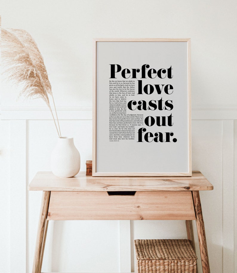Perfect Love Casts Out Fear Bible Verse Wall Art, 1 John 4, Christian ...
