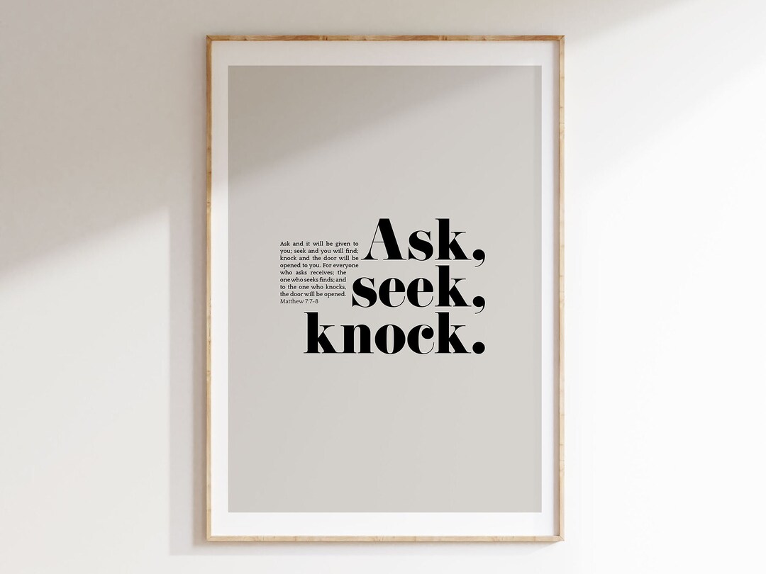 Matthew 7:7-8 Ask, Seek, Knock Bible Verse Wall Art, Christian Home ...