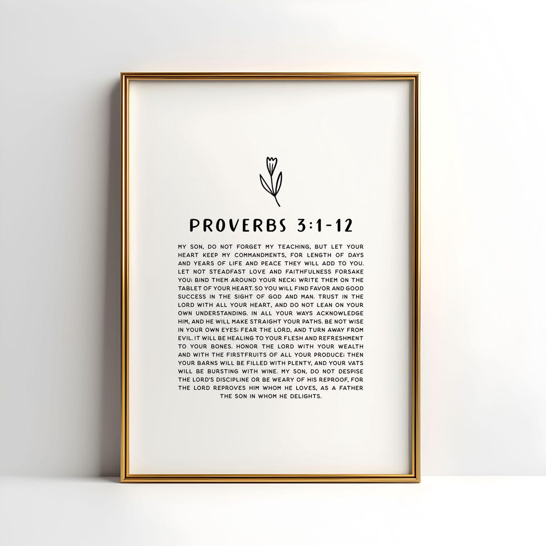 Proverbs 3 1-12 Simple Christian Floral Art Poster, Trust in the Lord ...
