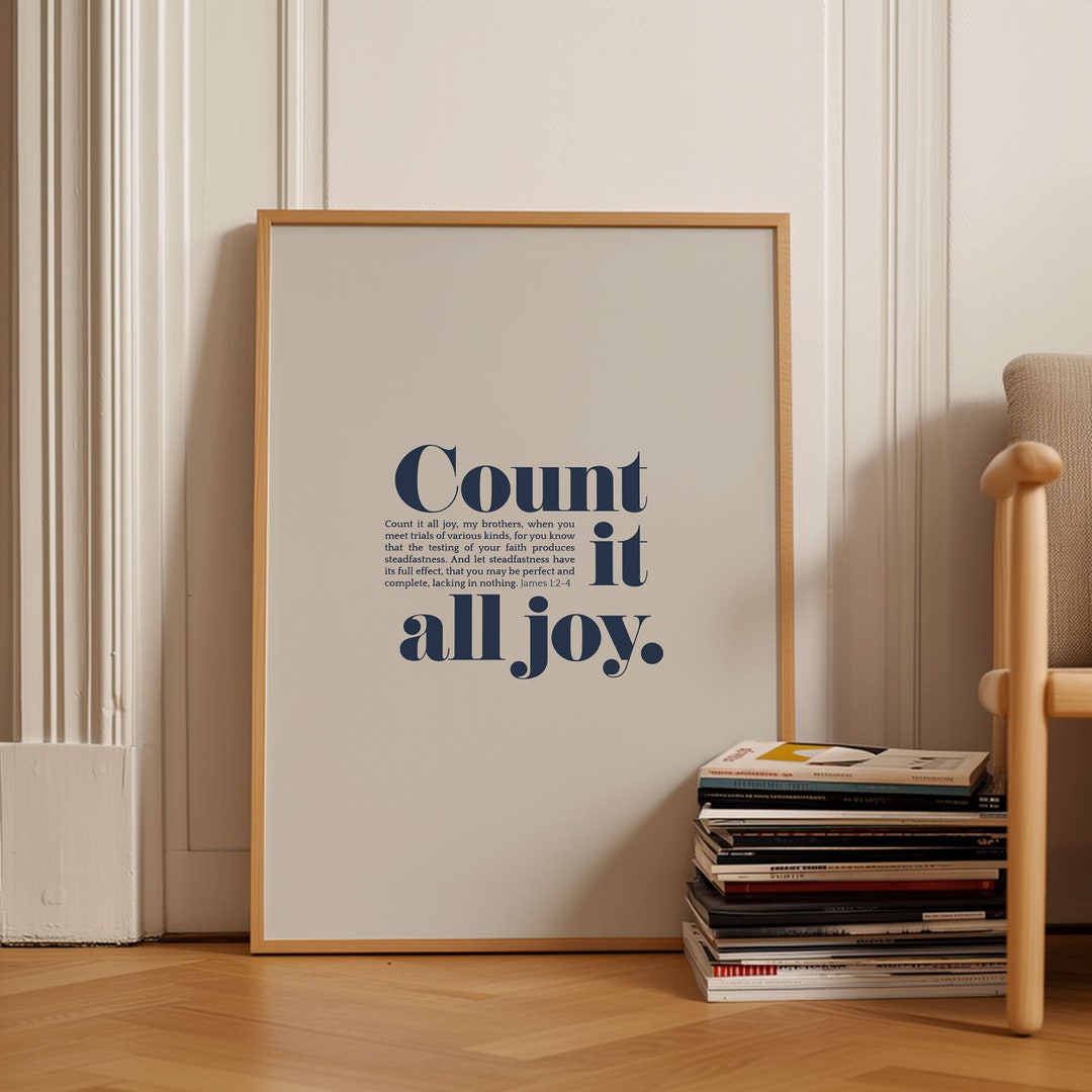Count It All Joy Print | Navy Blue Bible Verse Art (digital Download ...