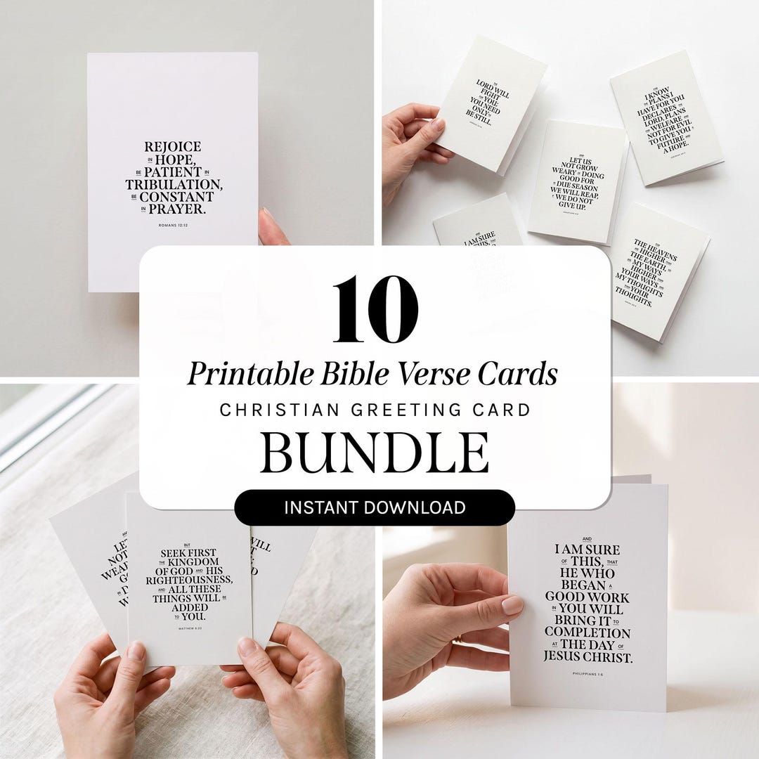 Printable Bible Verse Cards Bundle | 10 Christian Greeting Cards ...