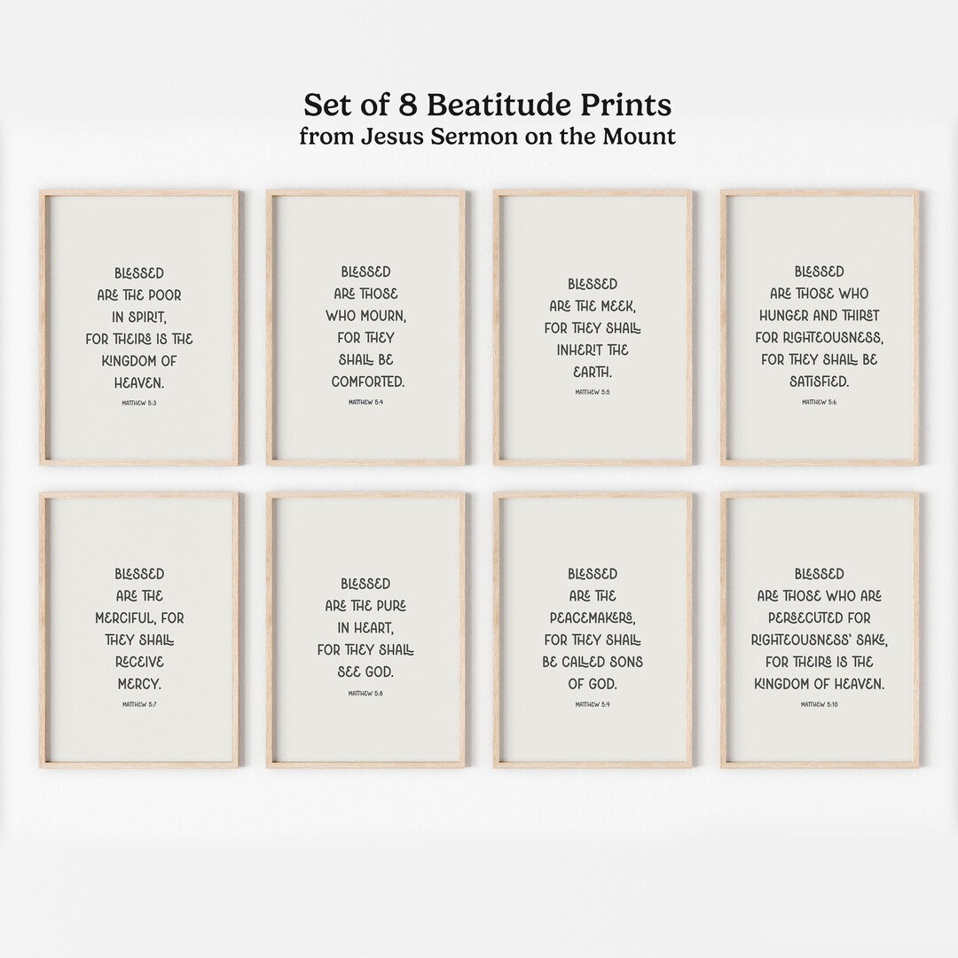 Set of 8 Beatitudes Prints, Jesus Famous Sayings From the Sermon on the ...