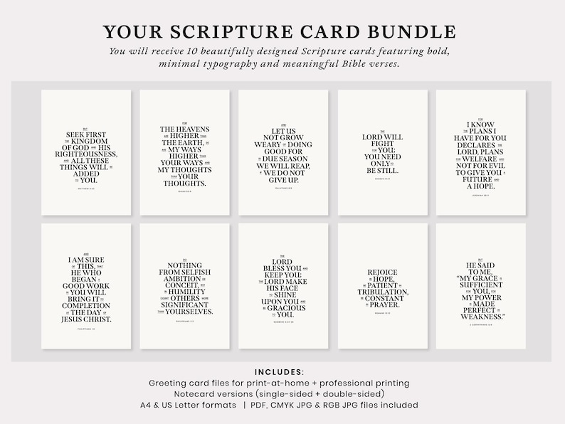 Printable Bible Verse Cards Bundle | 10 Christian Greeting Cards ...