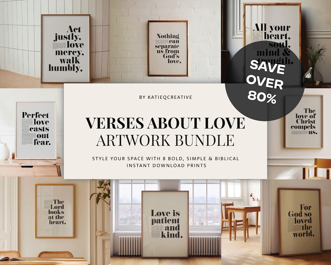 Set of 8 Bible Verses About Love Artwork Bundle John 3 16, 1 ...