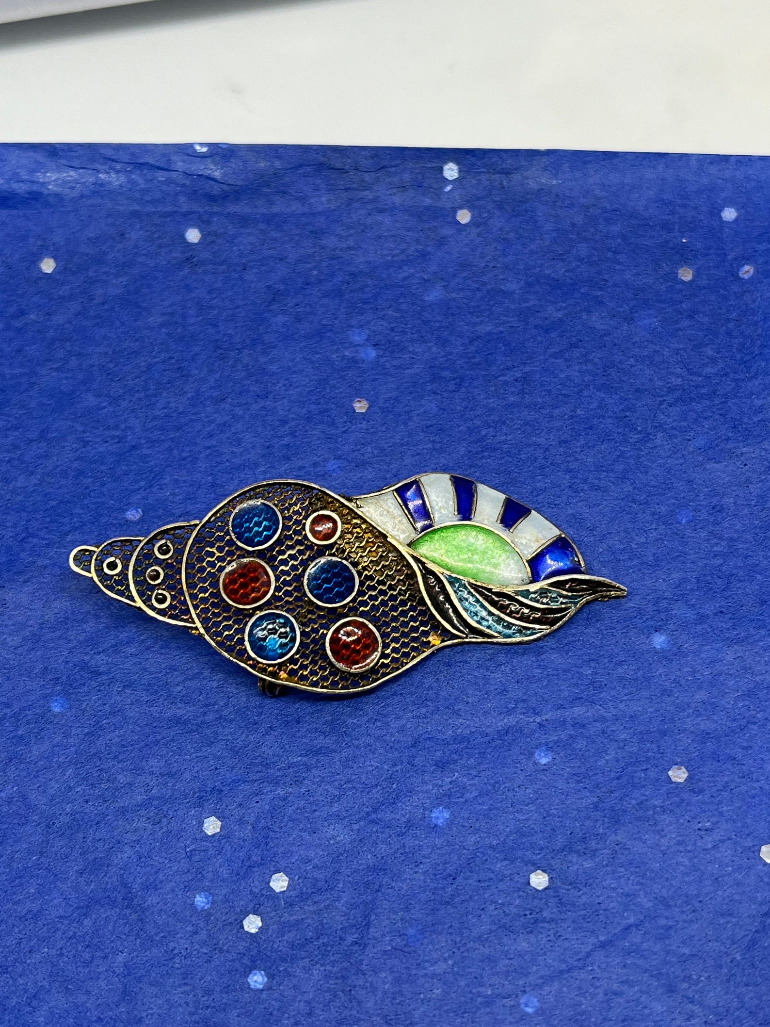 Vtg Chinese Export Vermeil Filigree Enamel Art Deco Seashell Brooch - Etsy