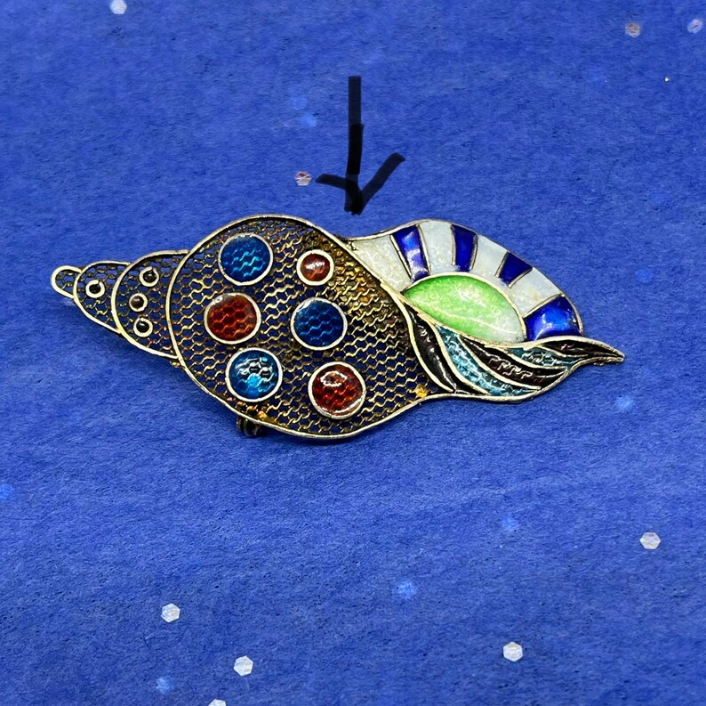 Vtg Chinese Export Vermeil Filigree Enamel Art Deco Seashell Brooch - Etsy
