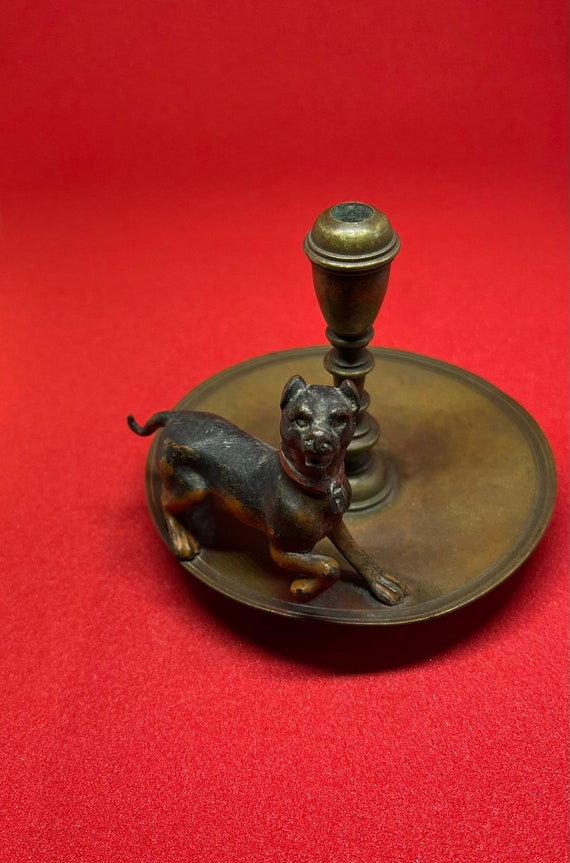 Antique Vienna Bronze Cold Painted Dog Candlestick - Etsy