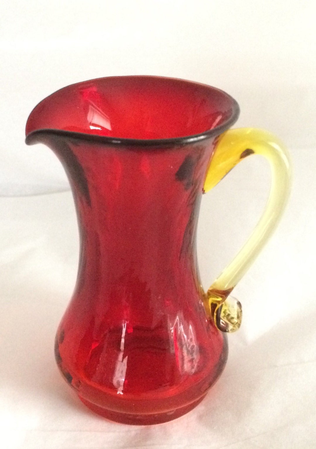 Miniature Amberina Pitcher Shaped Vase With Applied Yellow Handle - Etsy