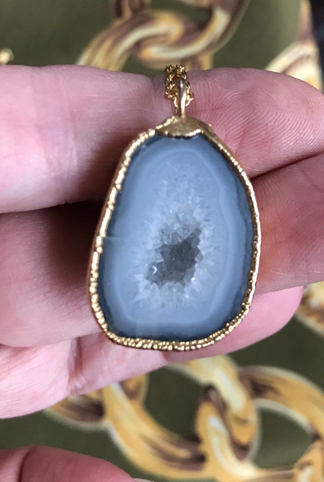 1-1/8 Inch Geode Pendant Necklace on Gold Tone 18 Inch Chain - Etsy