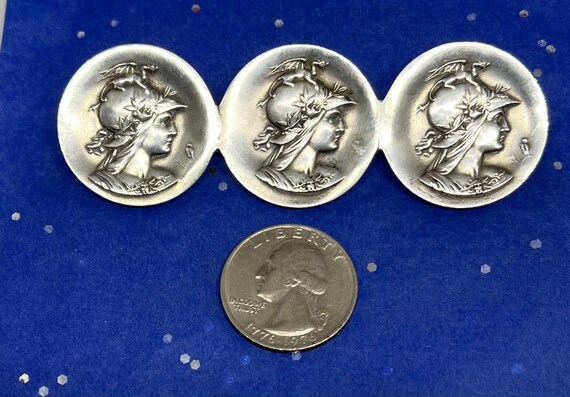 Antique Unger Bros Sterling Silver Triple Coin Athena… - Gem