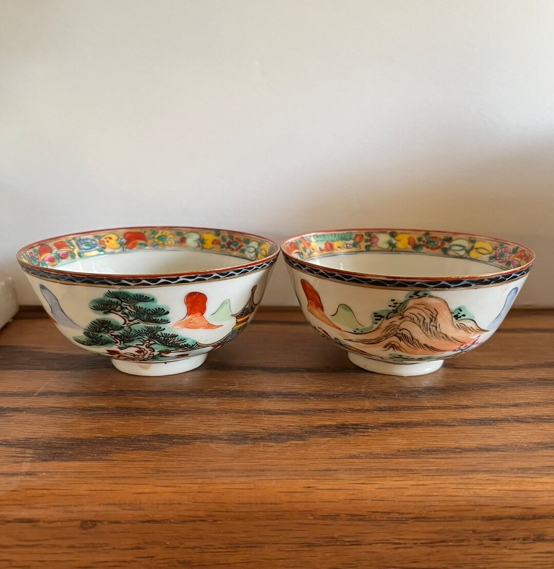 2 Y.T. Rice Bowls Yuet Tung Co. Mid Century Hand Enameled Hong Kong - Etsy