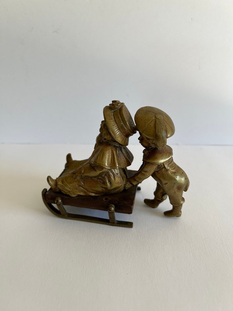 Antique Victorian Children Sledding Statue Brass and Wood Figurine - Etsy
