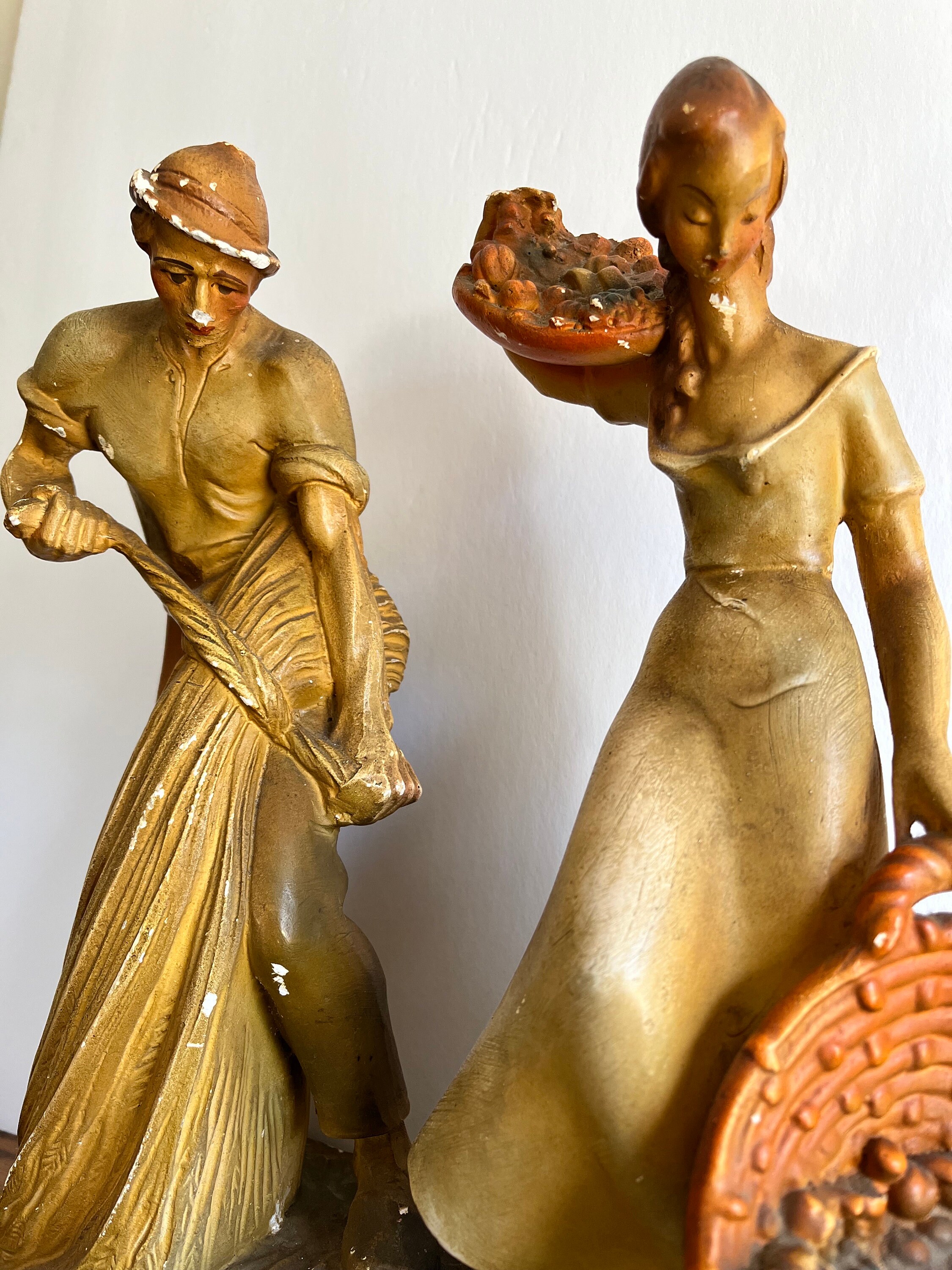 WPA Era Farm Worker Statues Chalkware Harvest Figure Art Deco Man ...