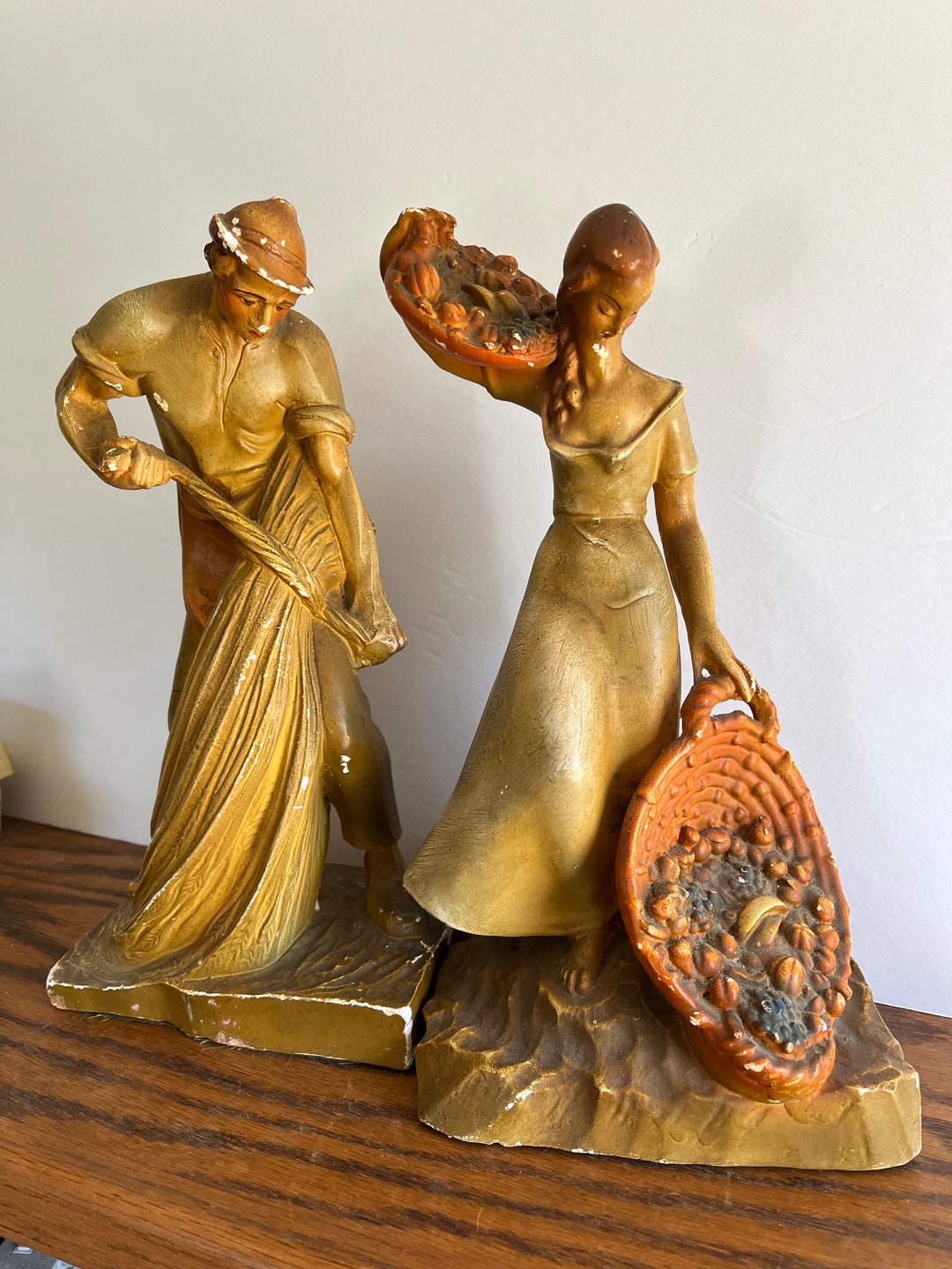 WPA Era Farm Worker Statues Chalkware Harvest Figure Art Deco Man ...
