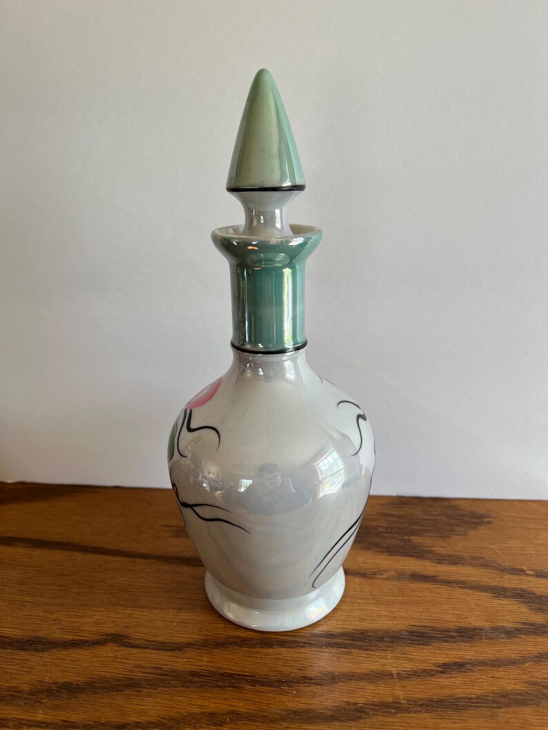 MIJ Handpainted Art Deco Lustre Stoppered Ceramic Bottle Dresser Bottle ...