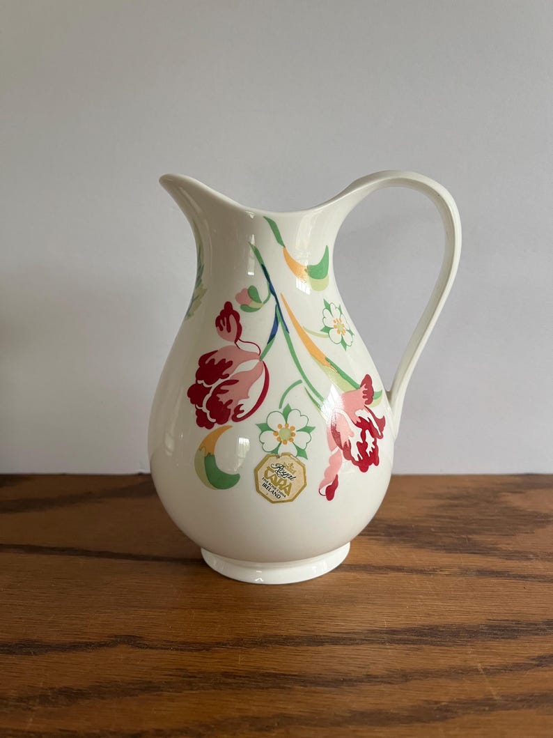 Vtg Royal Tara Fine Bone China Pitcher 6.5” Florence Pattern Tulips ...