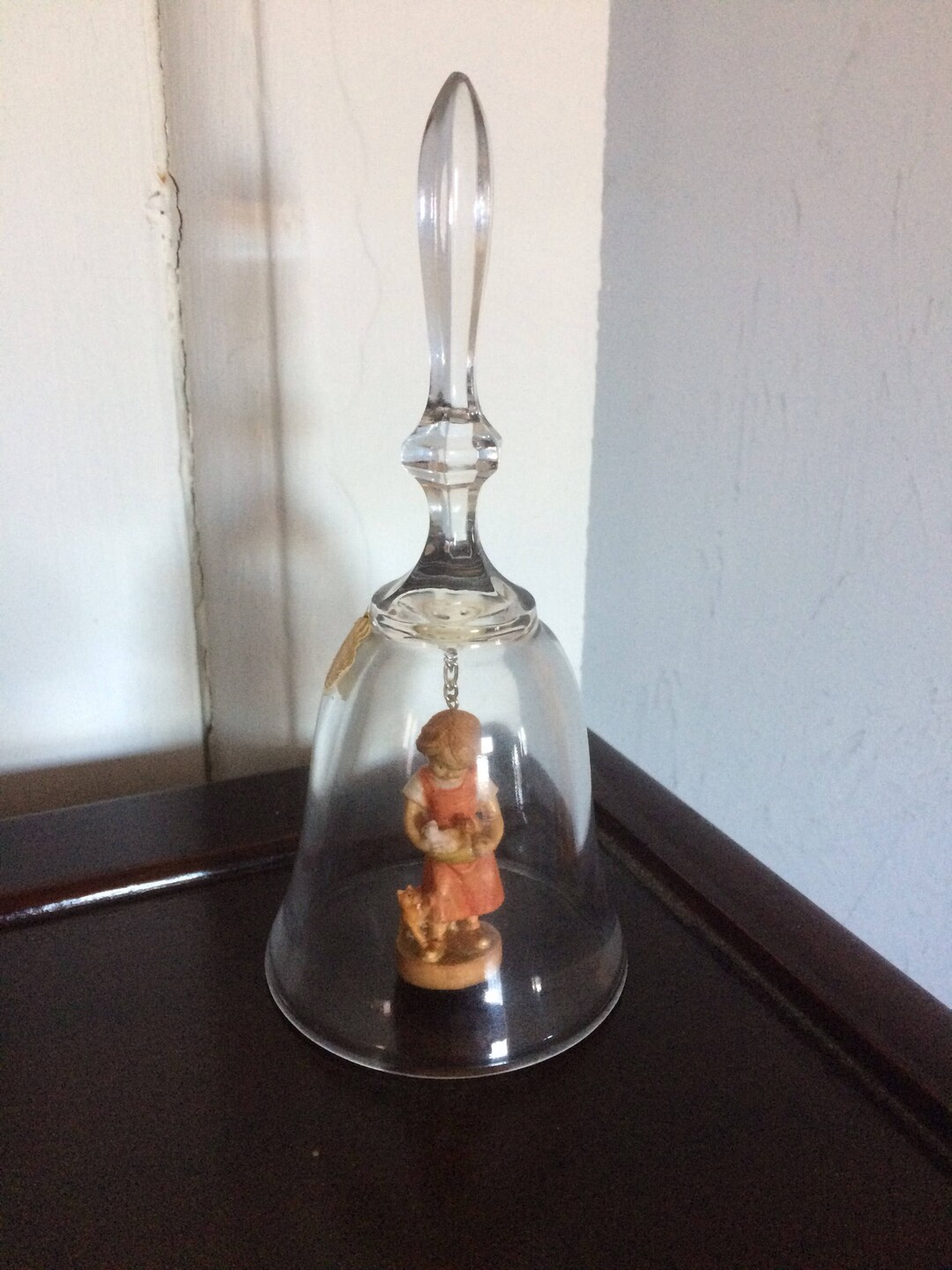 Girl With Kittens Dolfi Original Crystal Bell With Wooden Figure ...