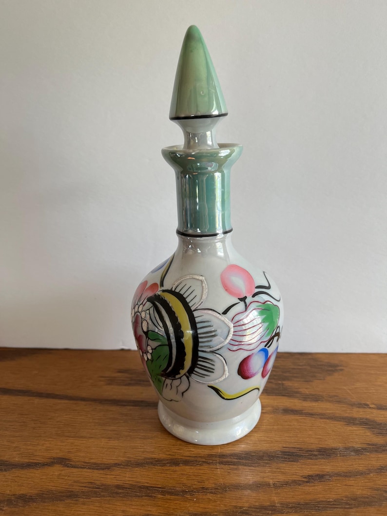 MIJ Handpainted Art Deco Lustre Stoppered Ceramic Bottle Dresser Bottle ...
