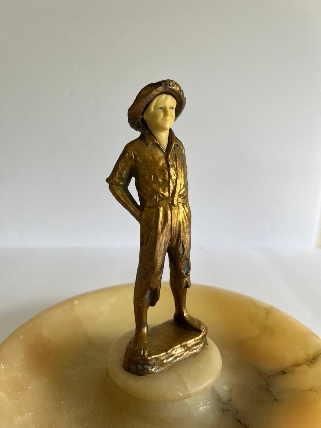J. Ruhl Tom Sawyer/huck Finn Statue Figural Alabaster Trinket Dish Pin ...