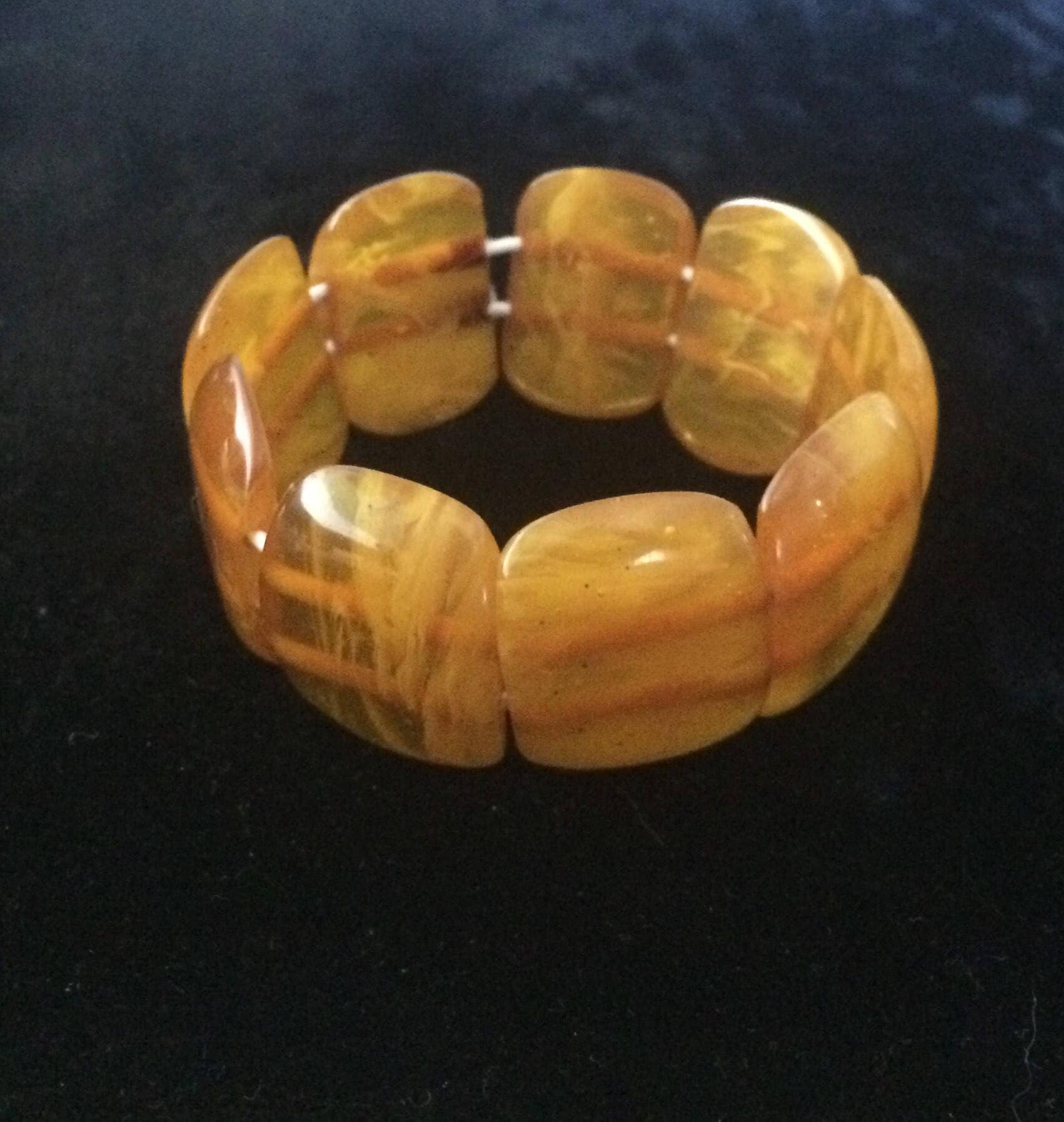 Vtg Butterscotch Amber Bakelite Marbled Stretch Bracelet