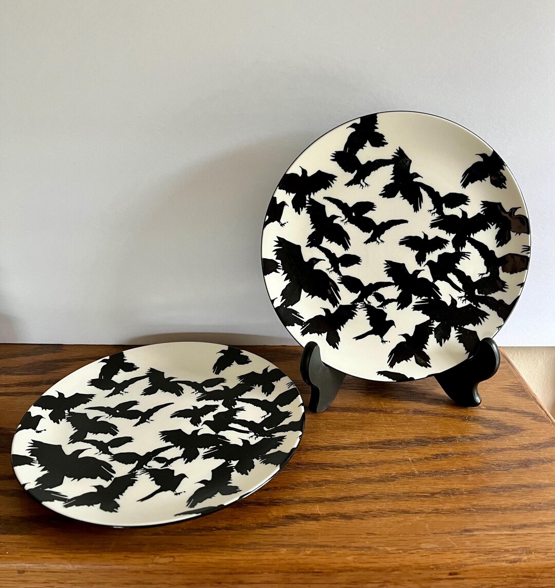 HTF 2 Raven Crows in Flight Plates Flock of Crows Goblin Core Dark ...