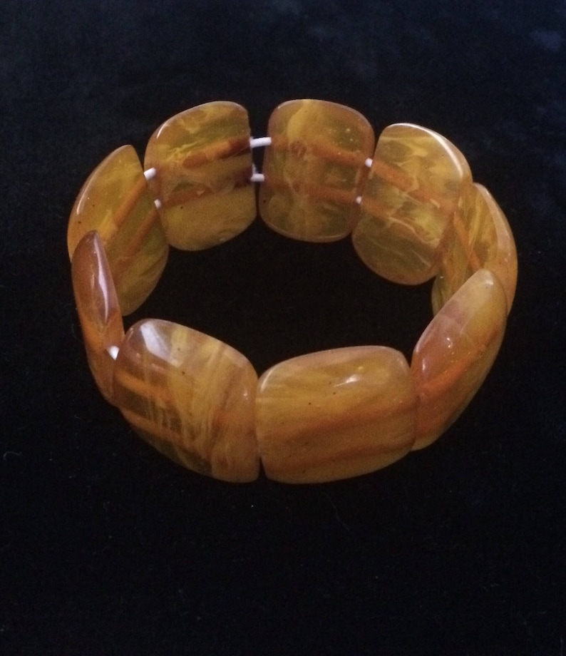 Vtg Butterscotch Amber Bakelite Marbled stretch bracelet | Etsy