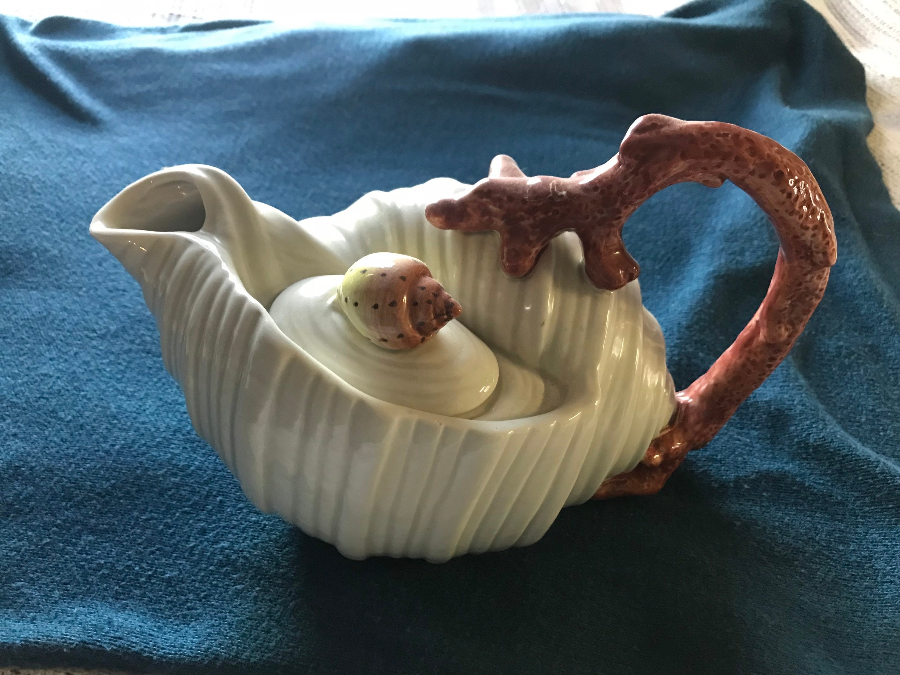 Home & Living VTG 1989 Fitz and Floyd OCEANA Teapot White conch shell ...