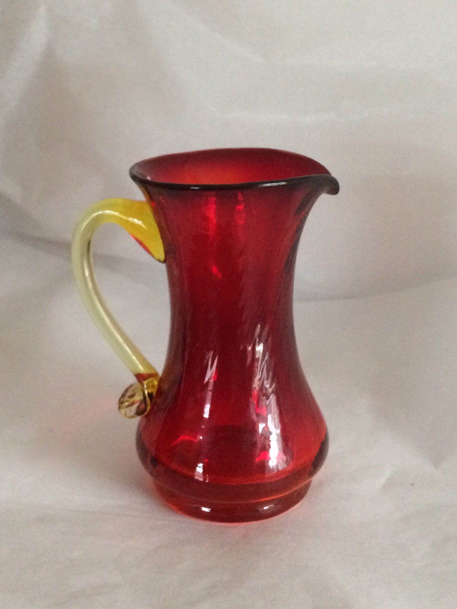 Miniature Amberina Pitcher Shaped Vase With Applied Yellow Handle - Etsy