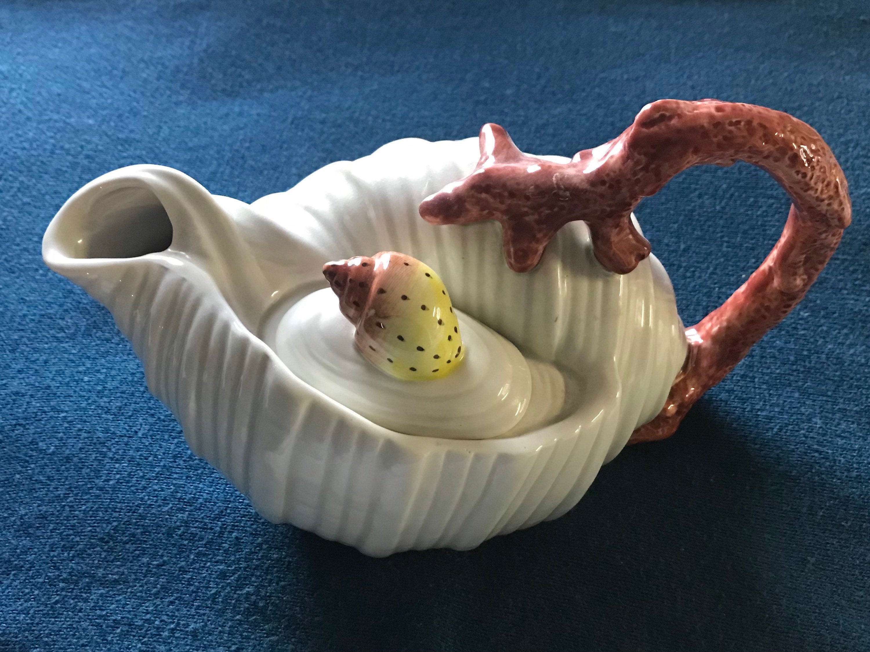 Home & Living VTG 1989 Fitz and Floyd OCEANA Teapot White conch shell ...