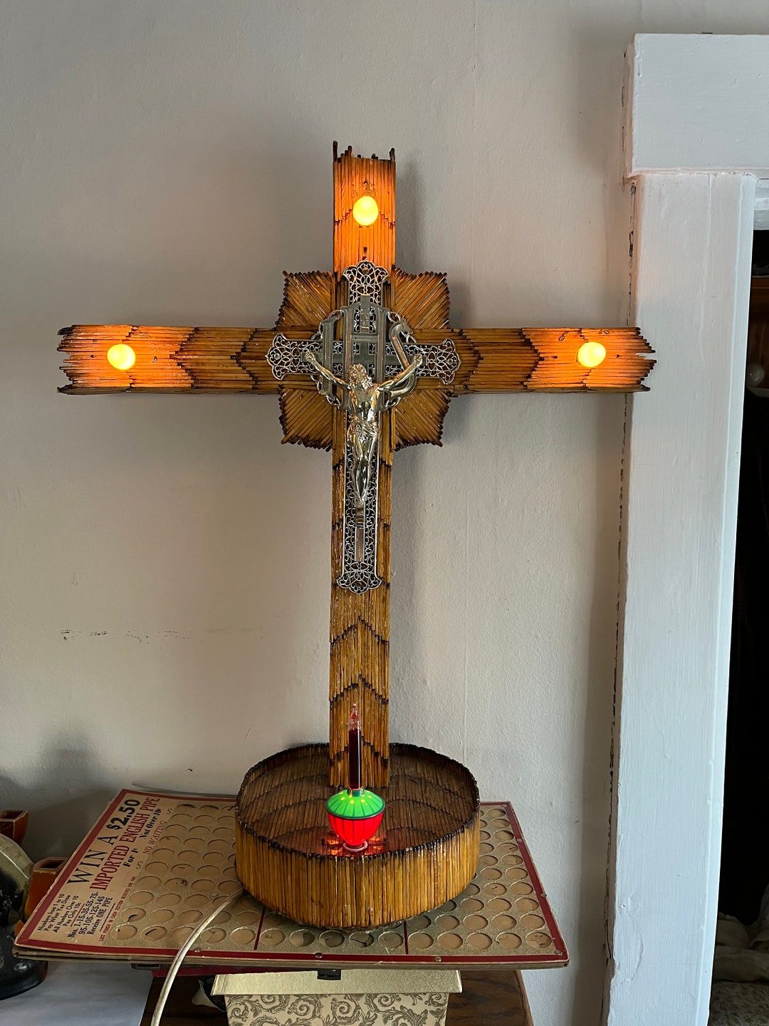 Vtg Folk Art 1960s 26” Matchstick Crucifix Lamp Cross - Etsy