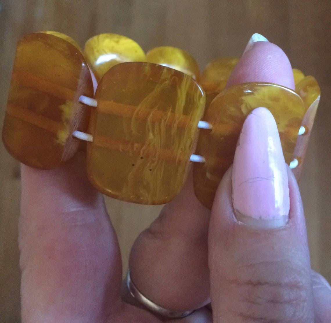 Vtg Butterscotch Amber Bakelite Marbled stretch bracelet | Etsy