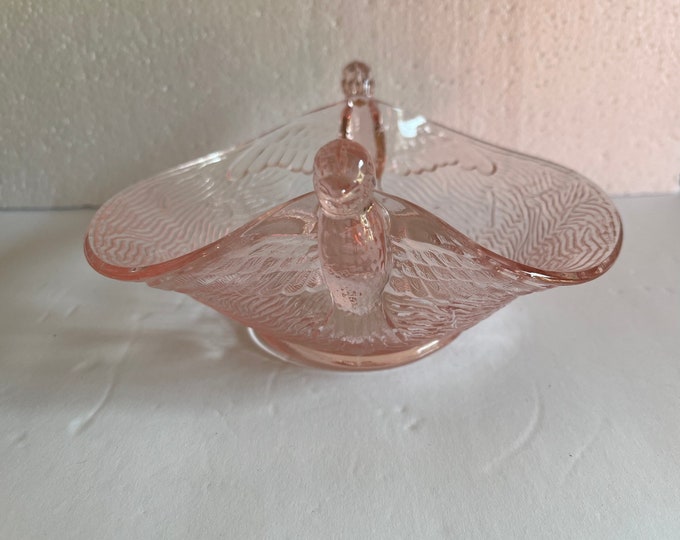 Vtg 40s Fenton Glass Pink Double Dove Sparrow Bird Nest, Centerpiece ...