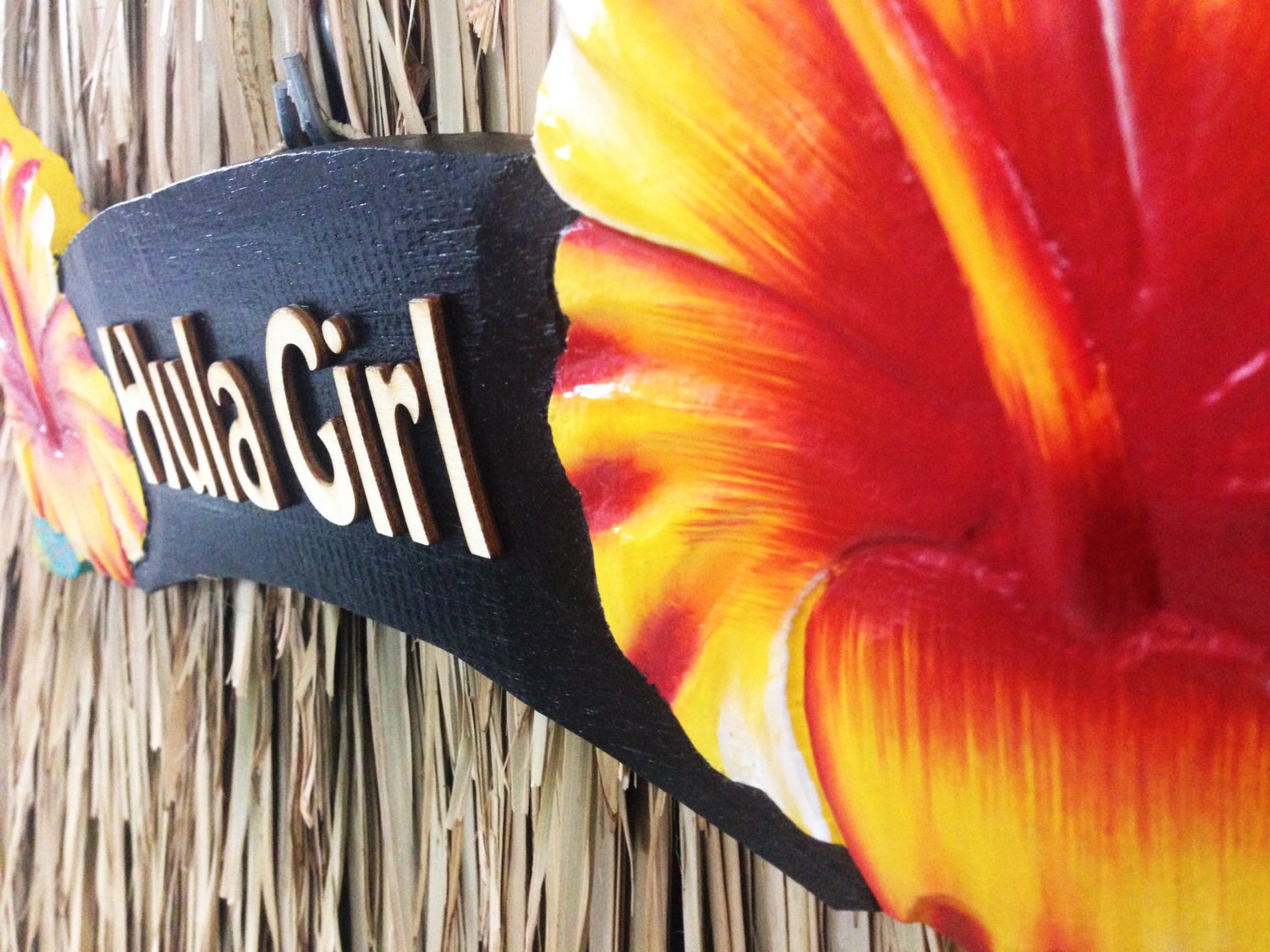 Hula Girl Han Carved Red or Yellow Hibiscus Wood Sign | Etsy