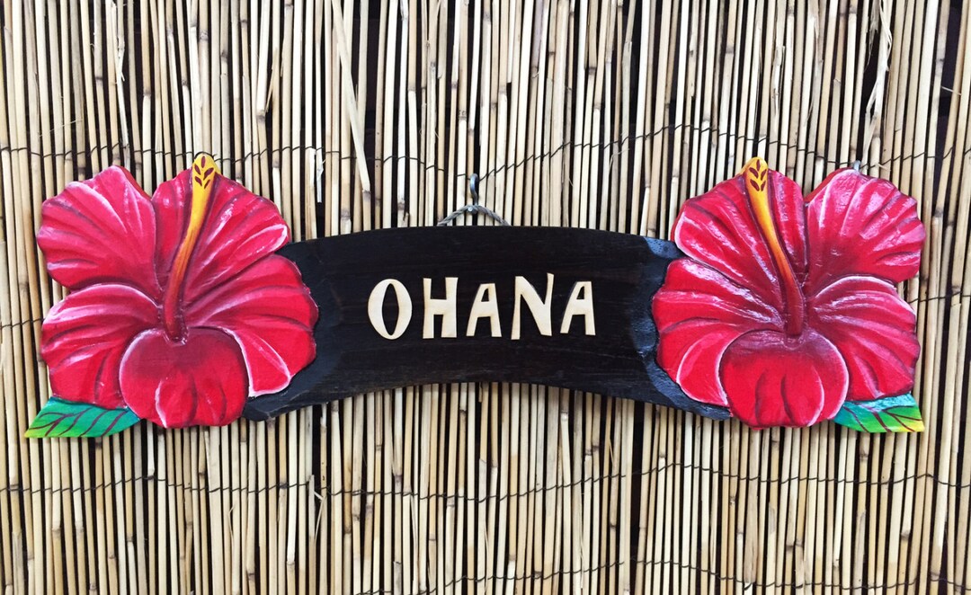 Ohana on Hand Carved Hibiscus Wall Sign - Etsy