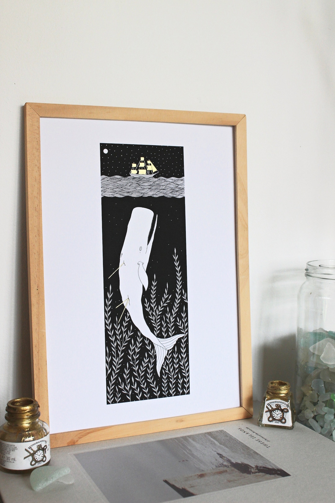 Moby Dick Print // Whale Art // Herman Melville // Book Poster // Dark ...
