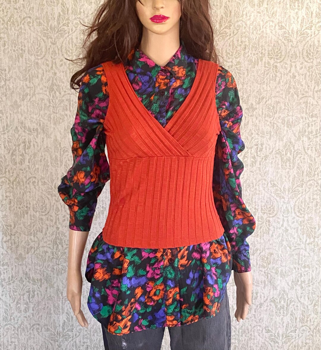 Vintage 90s RAVE Tank Top | Vtg Y2K Orange Knit Sleeveless Ribbed Shirt ...