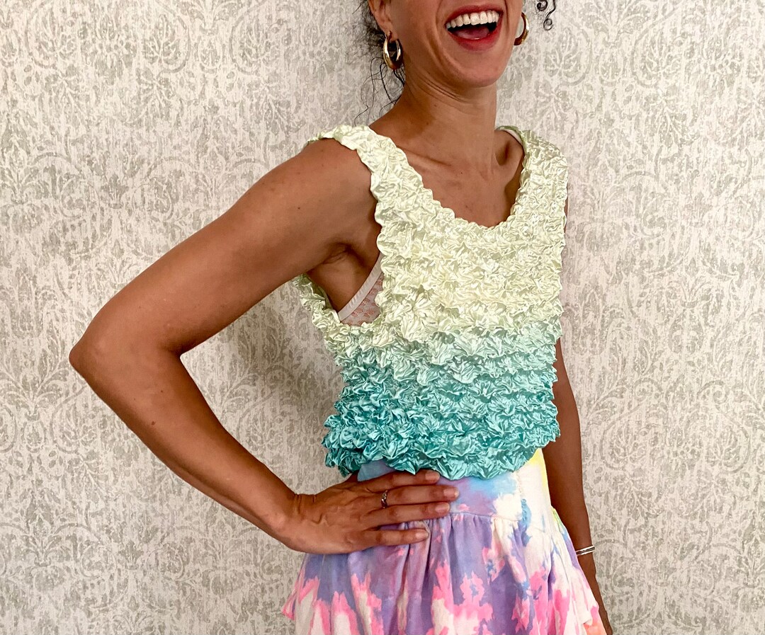 Vintage Popcorn Blouse | 80s 90s Crinkle Tank Top | Accordion Top ...