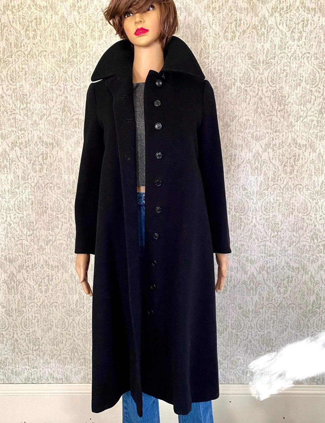 Vtg Black Trench | Sailor Navy Style Military 100% Virgin Wool Coat ...