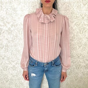 Vtg 80s Ruffle Neck Blouse Vintage Striped Floppy Collar Top LA BLOUSE ...