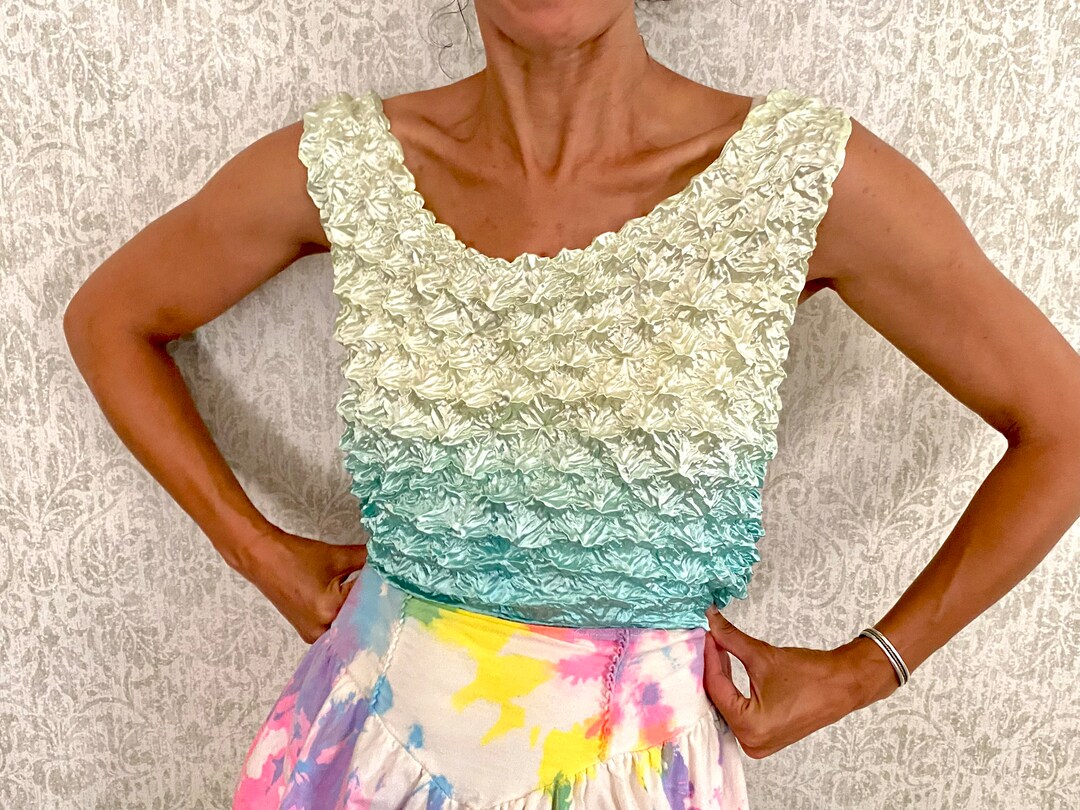 Vintage Popcorn Blouse 80s 90s Crinkle Tank Top Accordion - Etsy