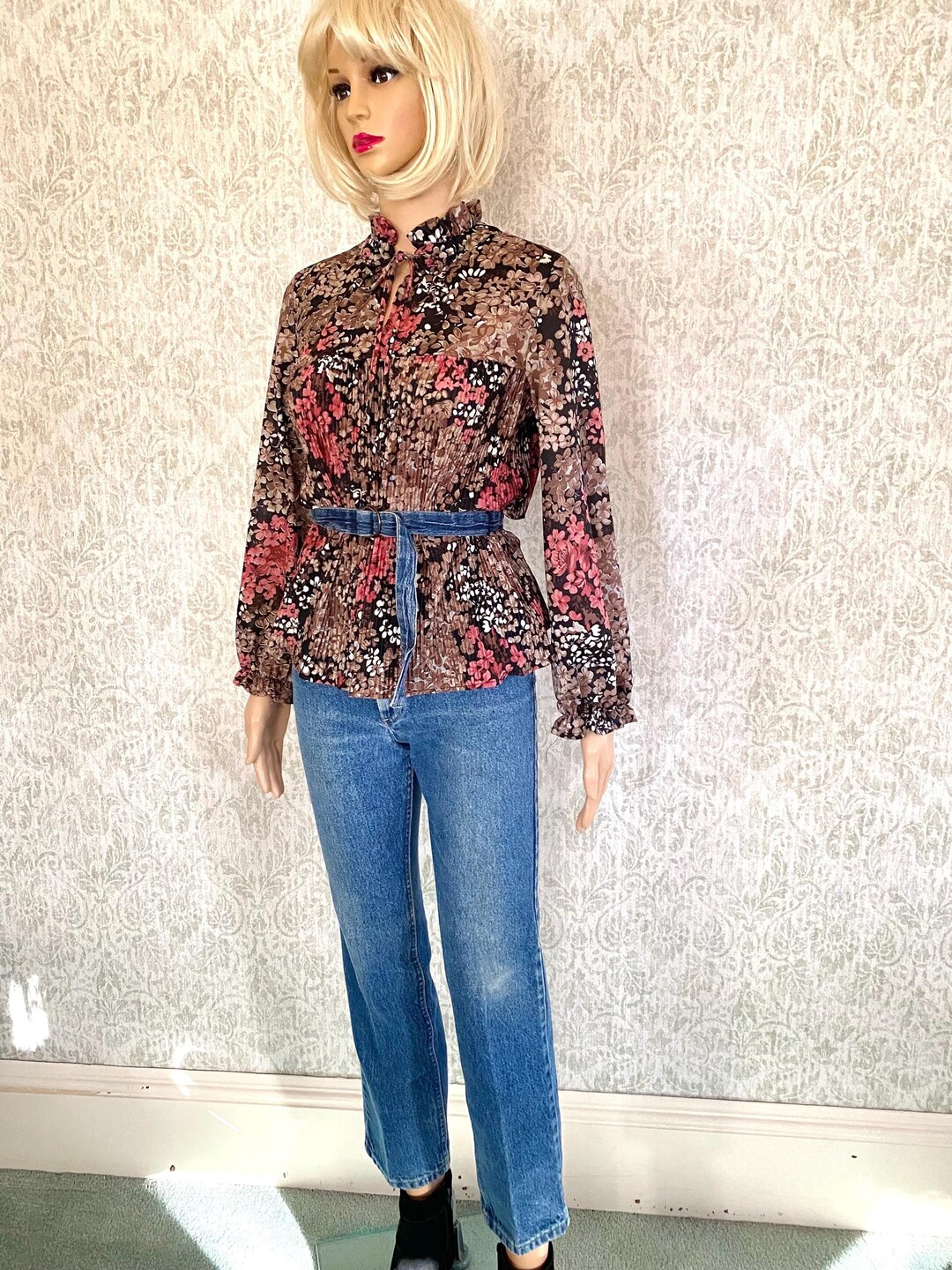 Vintage 70s Floral Pleated Blouse: Ruffle Trim Disco Shirt - Etsy