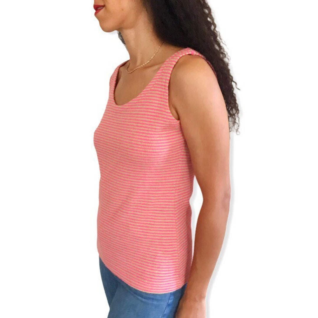 Vtg 60s Sweater Tank | Knit Tanktop Pink & Beige Striped | Sleeveless ...