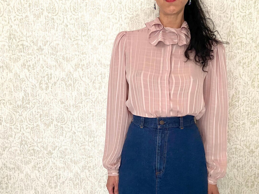 Vtg 80s Ruffle Neck Blouse | Vintage Striped Floppy Collar Top | LA ...