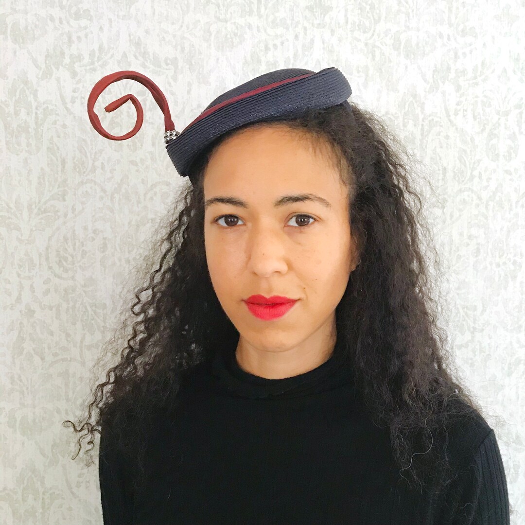 Vintage Straw Capulet Hat Navy Cocktail Old Hollywood Tilt Hat ...