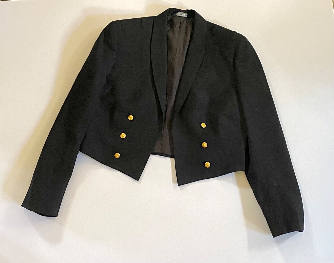 Vintage Wool Crop Suit Jacket | 90s Cocktail Blazer | Military Style ...