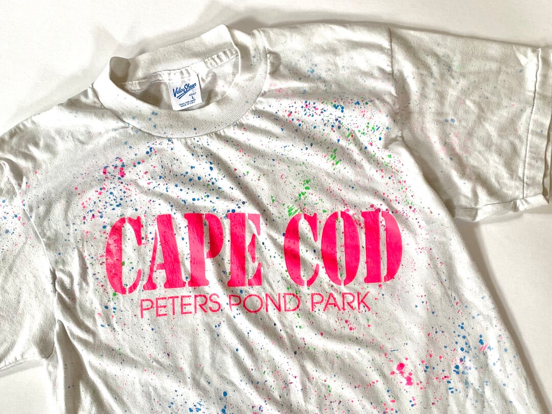 80s CAPE COD T-shirt | Vintage Splatter Paint Neon Tee | Single Stitch ...