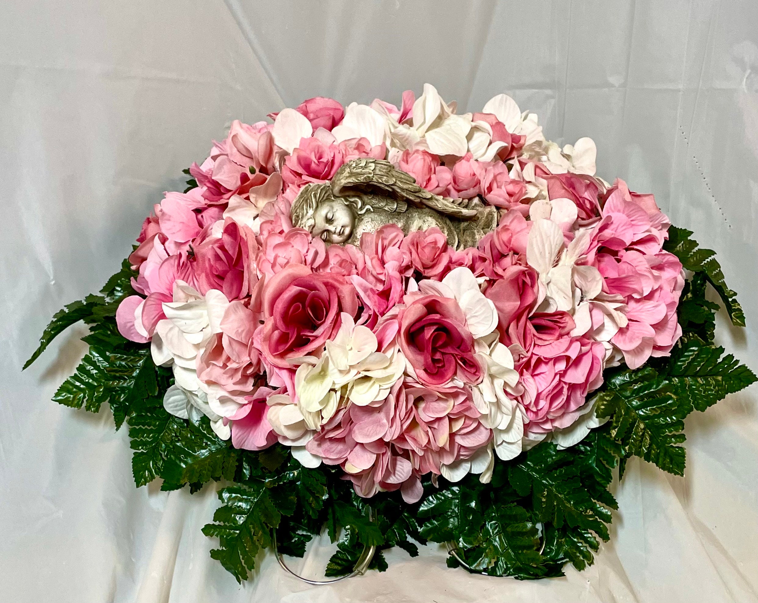 Headstone Saddle Childs Grave. Infants Grave. Pink Roses Around a ...